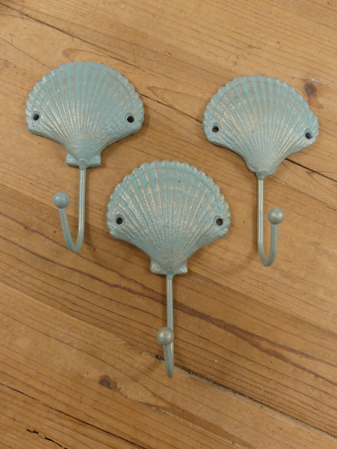 3 Sea Shell Hooks, Coat Hooks, Coat Rack Hooks, Scallops, Wall Mounted ...
