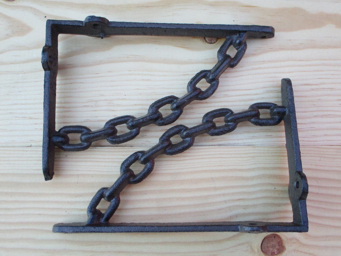 2 Cast Iron Brackets Chain Braces Corbels Bookshelf | Etsy