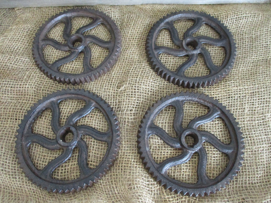 4 Rustic Cast Iron Gears Sprockets 6 Pulley Steampunk | Etsy