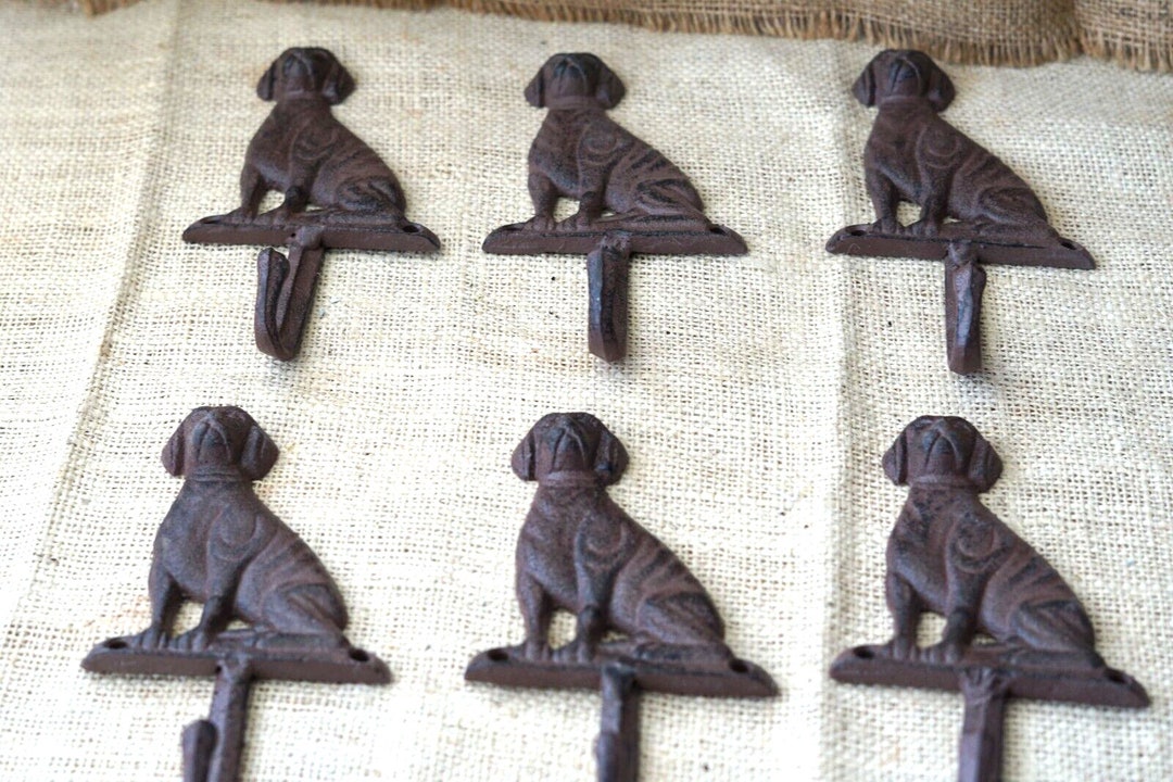 6 Cast Iron DOG Coat Hooks, Hat Hook, Coat Rack, Towel, Hall Tree Hooks ...