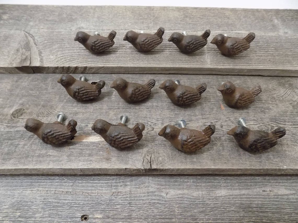 12 Cast Iron Rustic Bird Drawer Pulls Dresser Handles Birds - Etsy