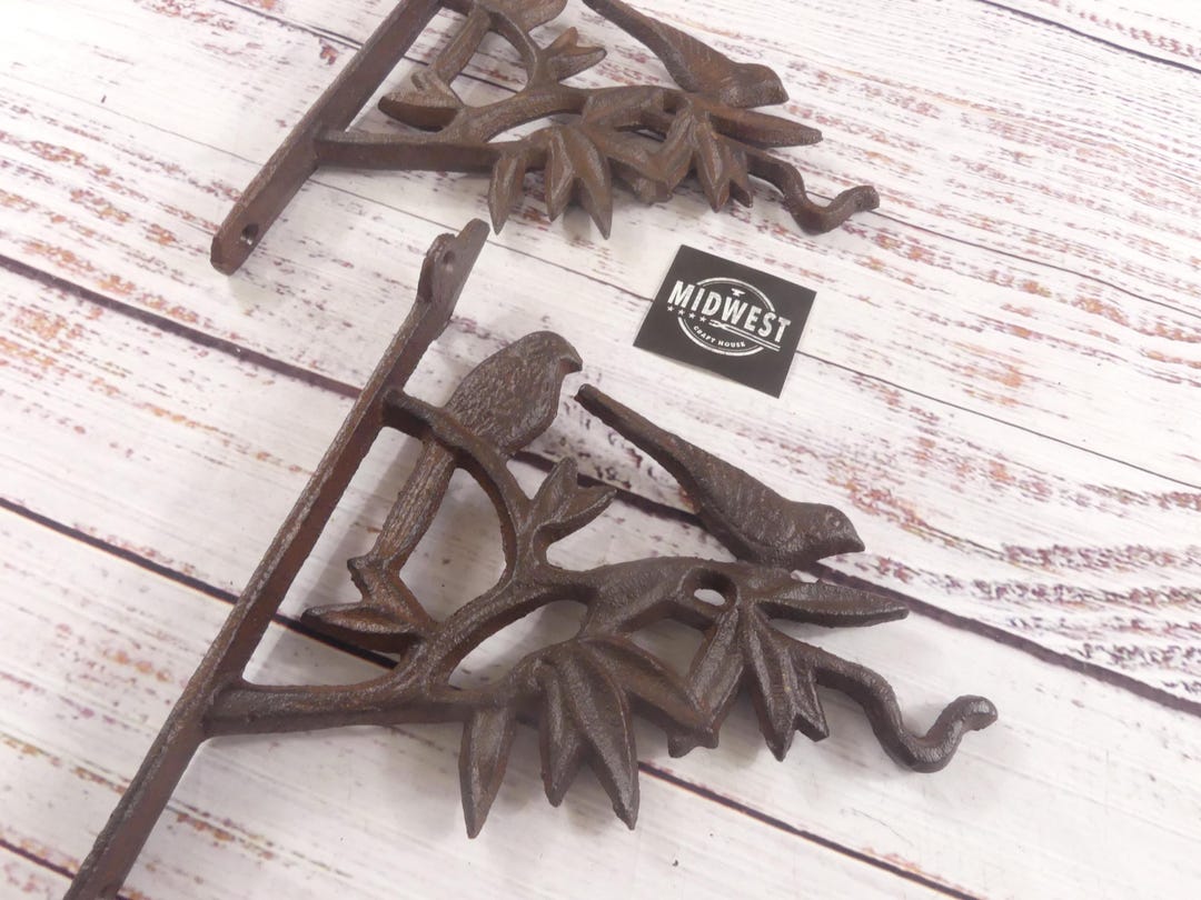 2 Birds in Tree Decorative Plant Hangers Cast Iron Flower Basket Hook ...