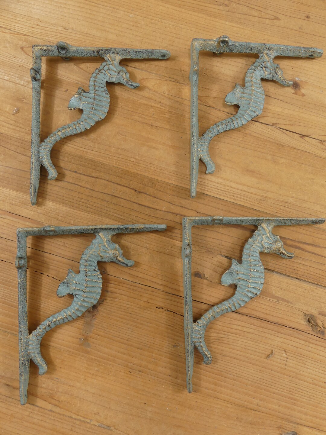 4 Cast Iron Nautical SEAHORSE Brackets Sea Horse Braces Shelf Bracket ...