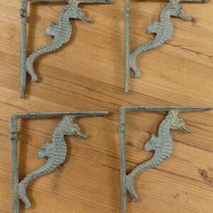 4 Cast Iron Nautical SEAHORSE Brackets Sea Horse Braces Shelf Bracket ...
