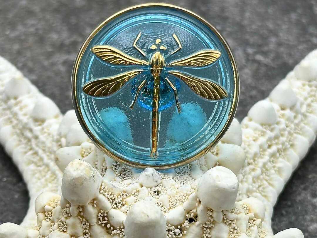 Blue Gold Dragonfly Czech Glass Buttons | Dragonfly Buttons | (31mm) 1 ...
