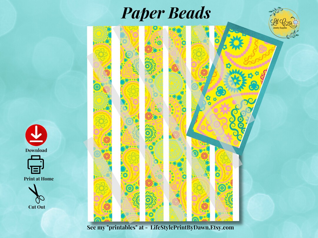 DIY Paper Bead Jewelry Template Bright Colorful Paisley Designs Instant ...