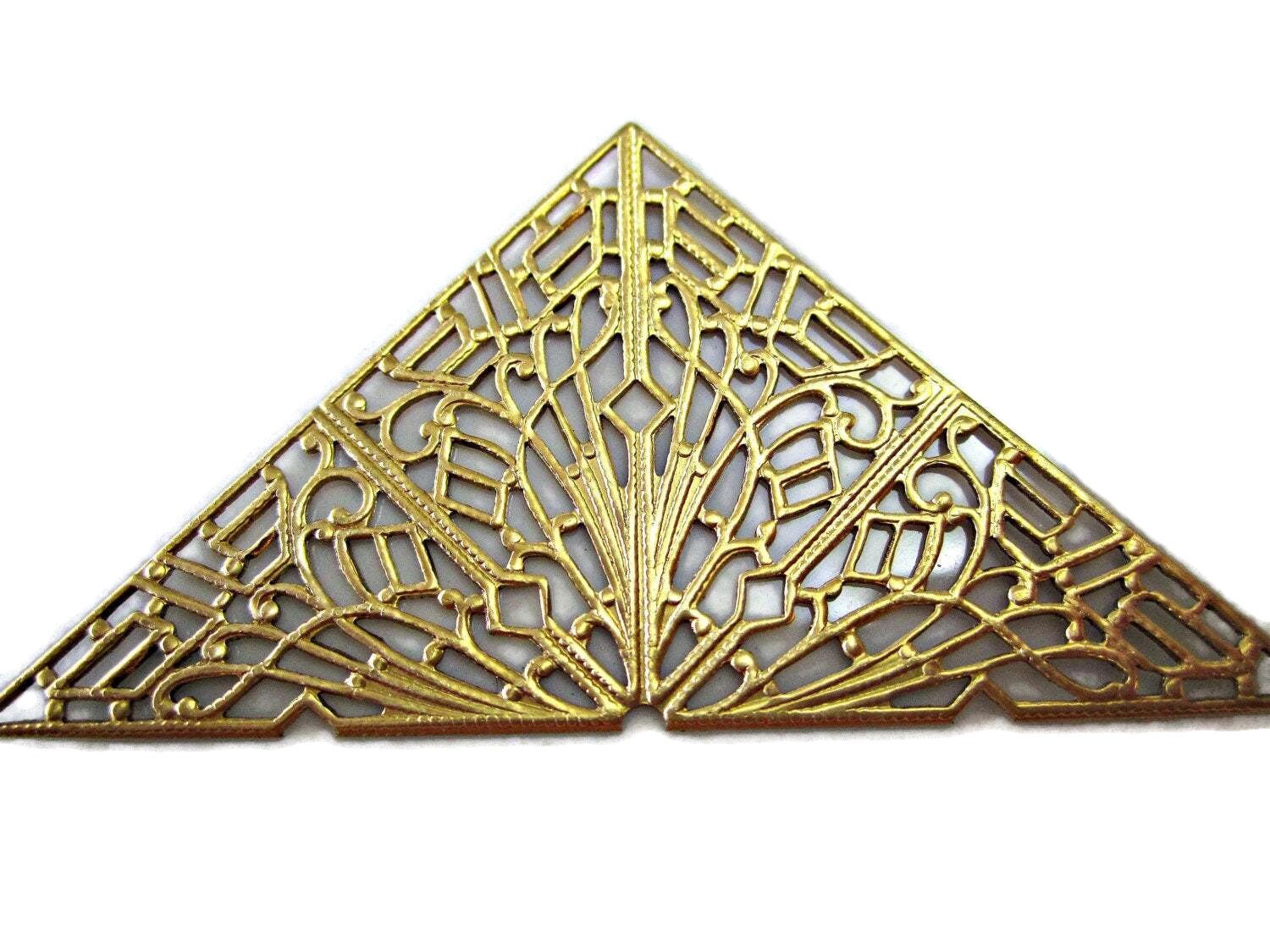 Raw Brass Carved Filigree Triangle Carved Findings 72x36mm 1 - Etsy