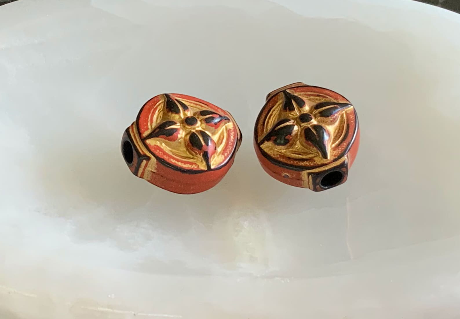 Acrylic Disc Bead Red Black Gold Flower Italian Large Hole - Etsy