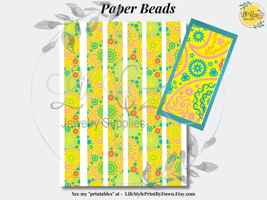 DIY Paper Bead Jewelry Template | Bright Colorful Paisley Designs ...