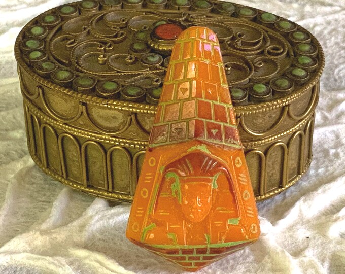 Red Aqua Wash Egyptian Revival Cartouche Red Blue Wash Czech Glass ...