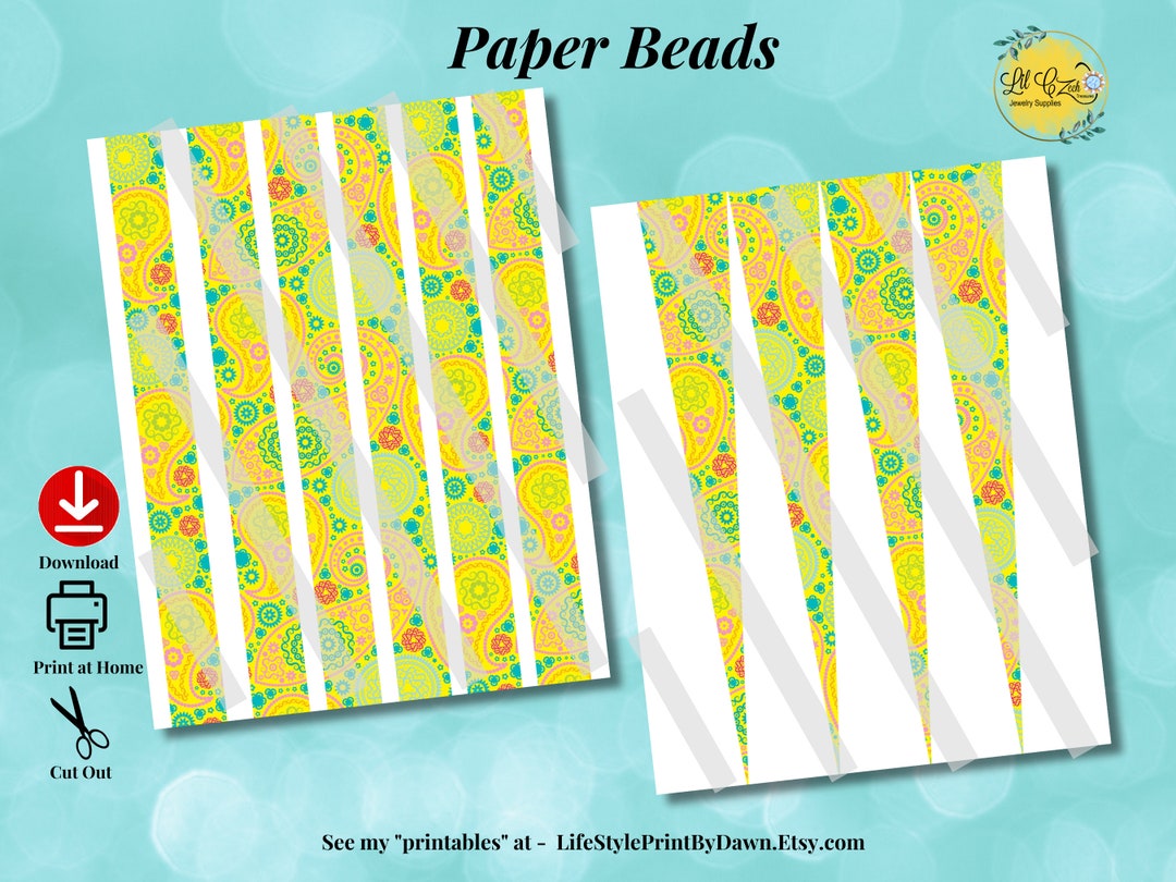 DIY Paper Bead Jewelry Template Bright Colorful Paisley Designs Instant ...