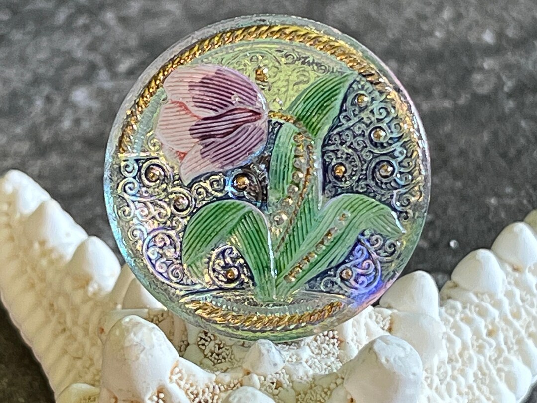 Pink Purple Gold Crystal Tulip Czech Glass Buttons Flower Buttons ...