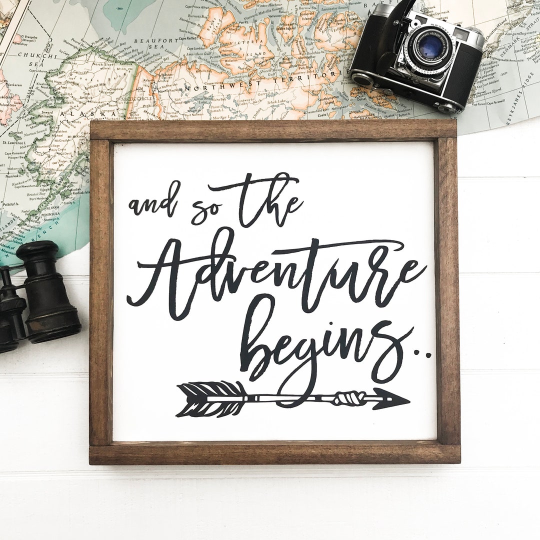 And so the Adventure Begins Hand Painted Framed Wood Sign 15.5 X 13.5 ...