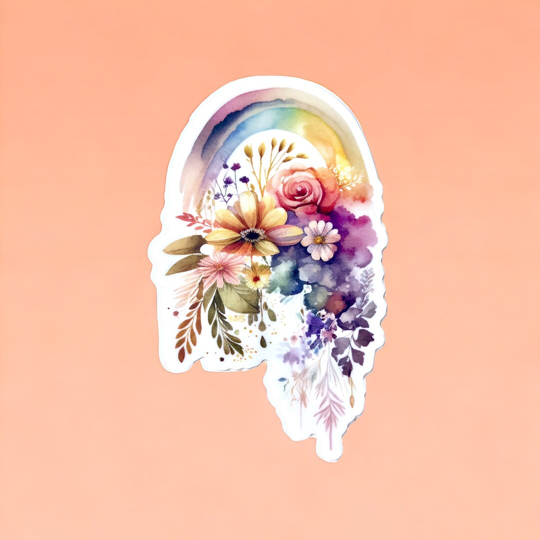 Watercolor Rainbow Sticker Rainbow With Flowers Sticker - Etsy