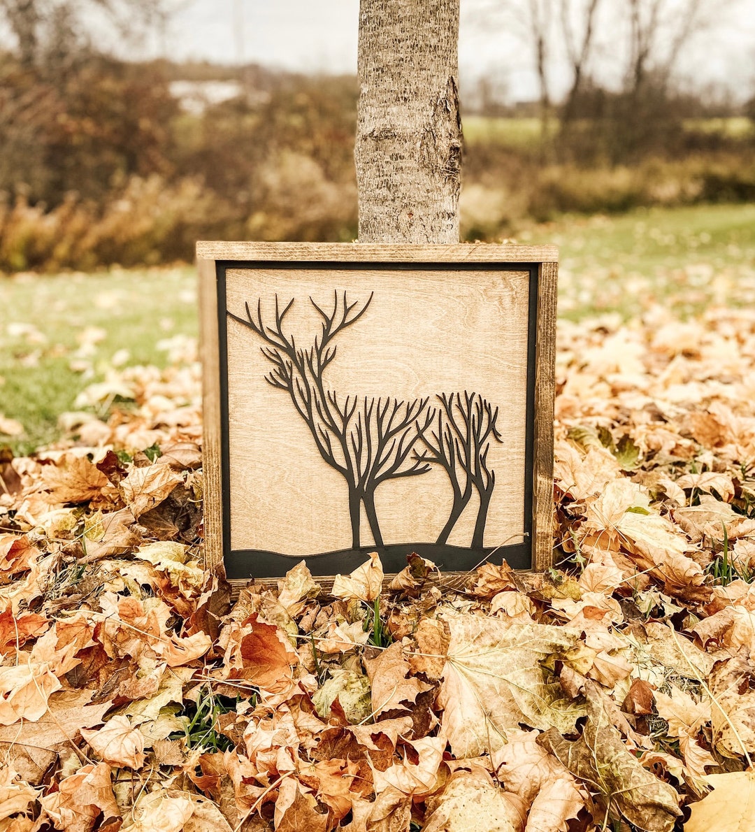 3D Deer Framed Wall Art Laser Cut Deer Branch Design 15.5 X 15.5 - Etsy