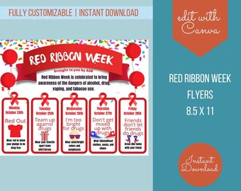 Red Ribbon Week Schedule Activity Flyer Printable for School PTA | PTO ...