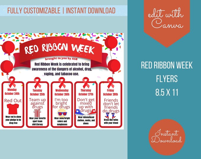 Red Ribbon Week Schedule Activity Flyer Printable for School PTA | PTO ...
