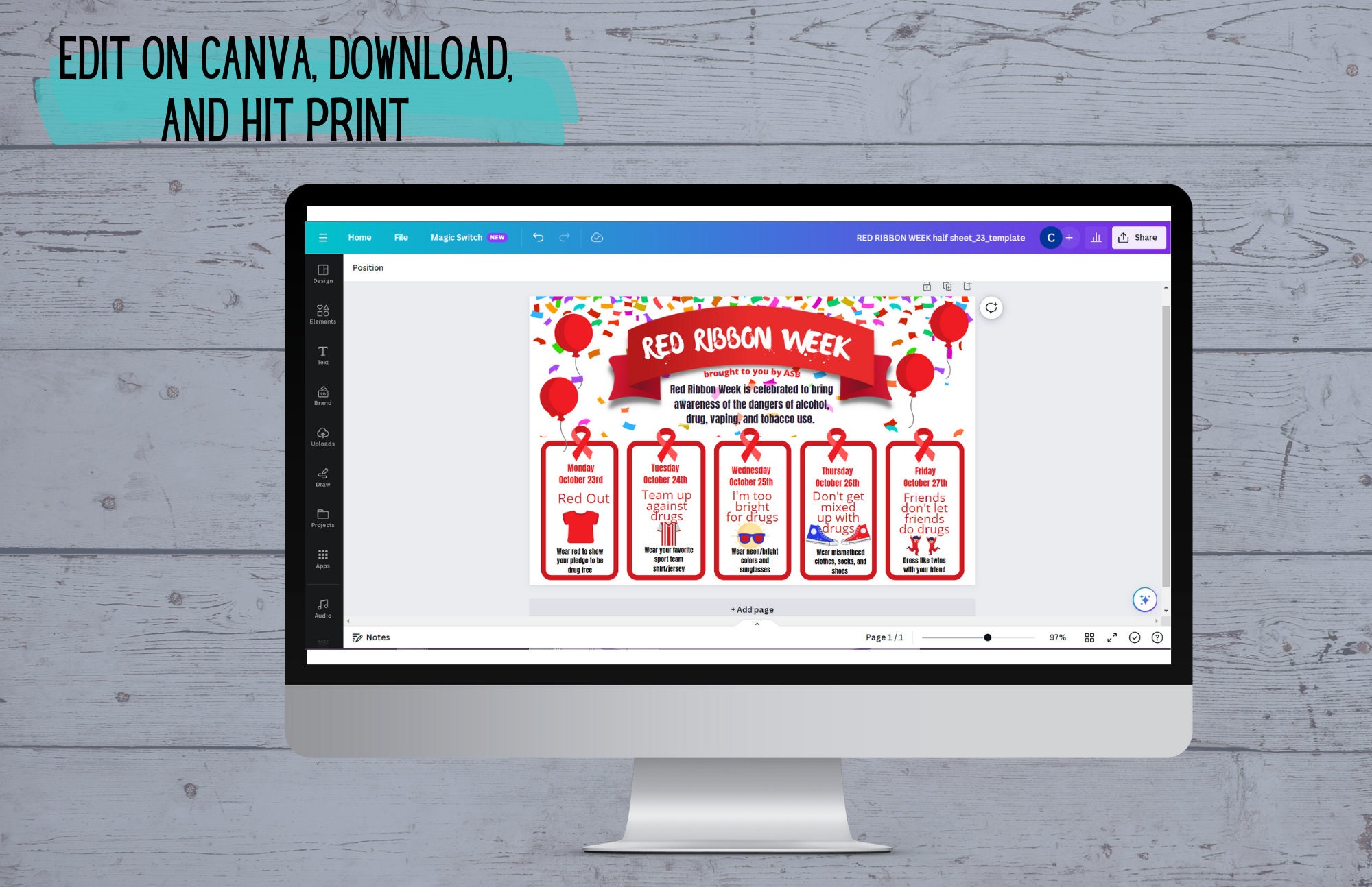 Red Ribbon Week 2023 Flyer Template Spirit Week Schedule - Etsy