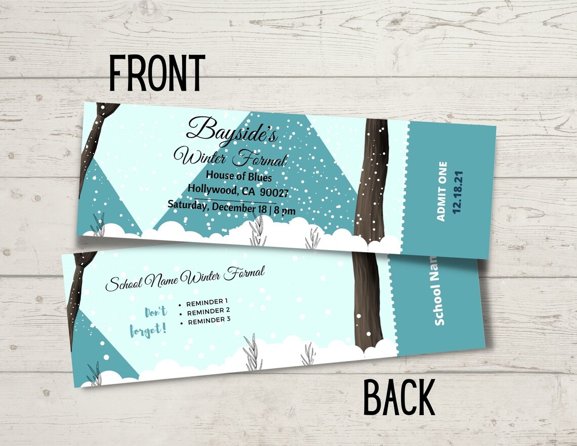 Winter Formal Ticket Printable for School PTA | ASB | Event Planners ...