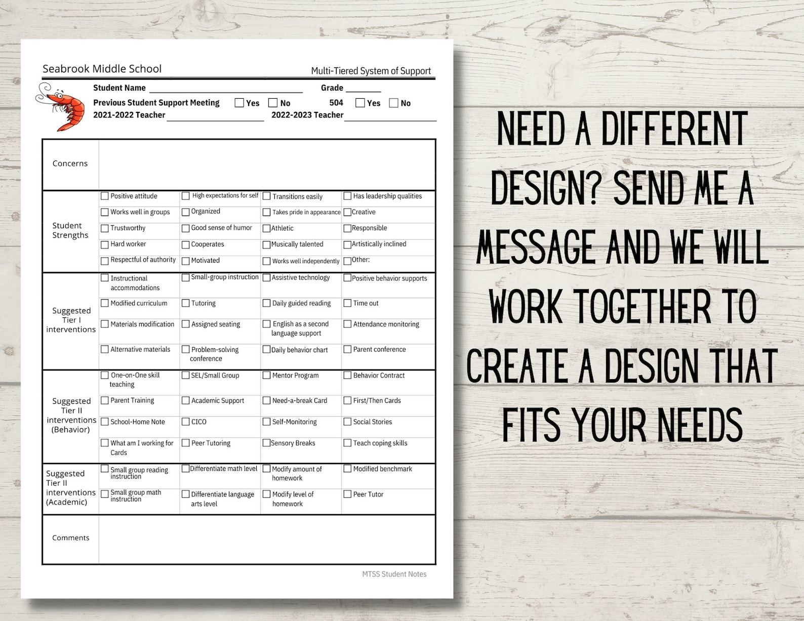 MTSS Student Notes Form Customizable Printable for Counselors and ...