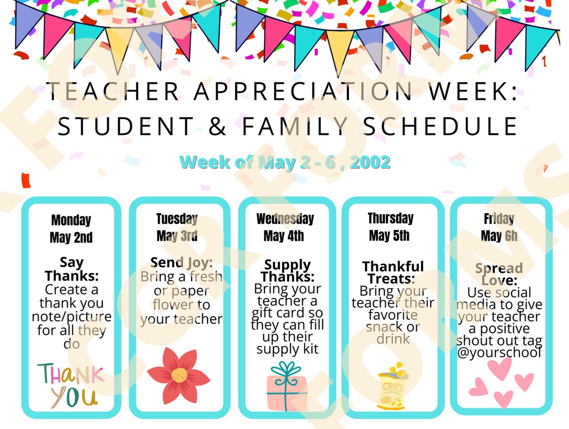 Editable Teacher Appreciation Week of Events Take Home Flyer | Etsy