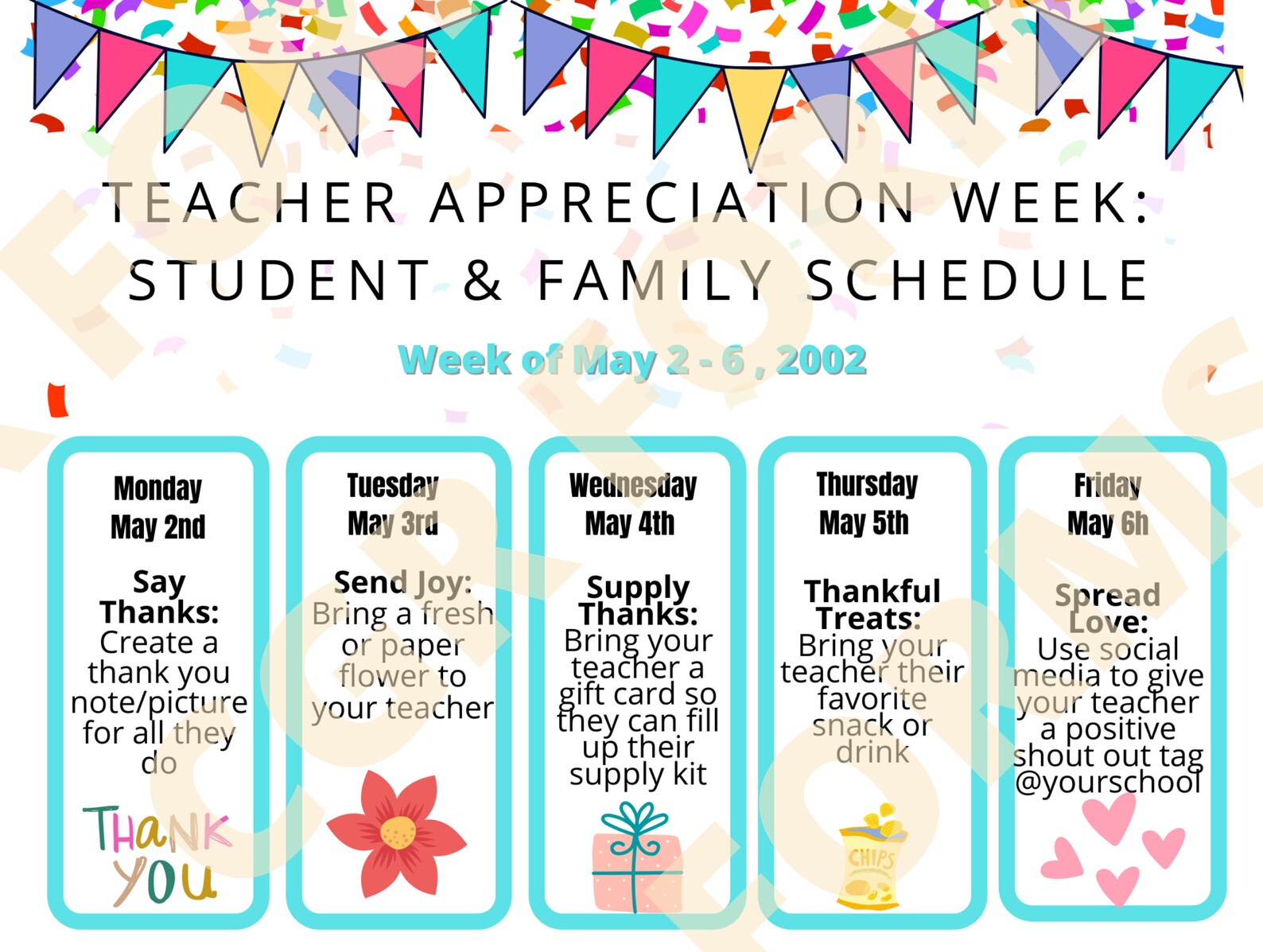 Editable Teacher Appreciation Week of Events Take Home Flyer | Etsy