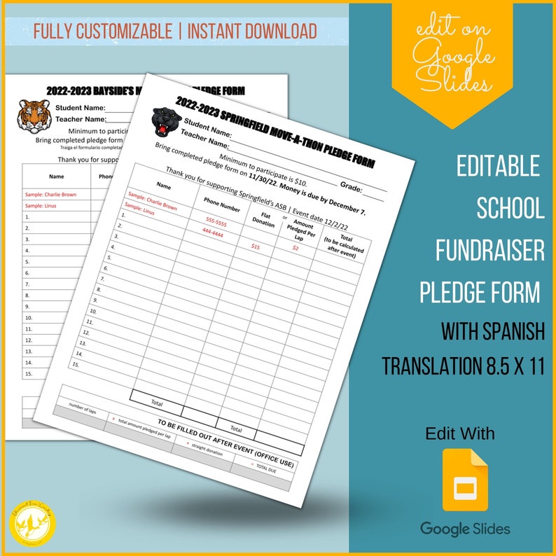 Editable School Fundraiser Form, Printable Fillable School Fundraising ...