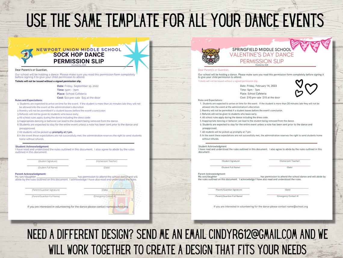 School Dance Permission Slip Form, Editable Template, Translated in ...