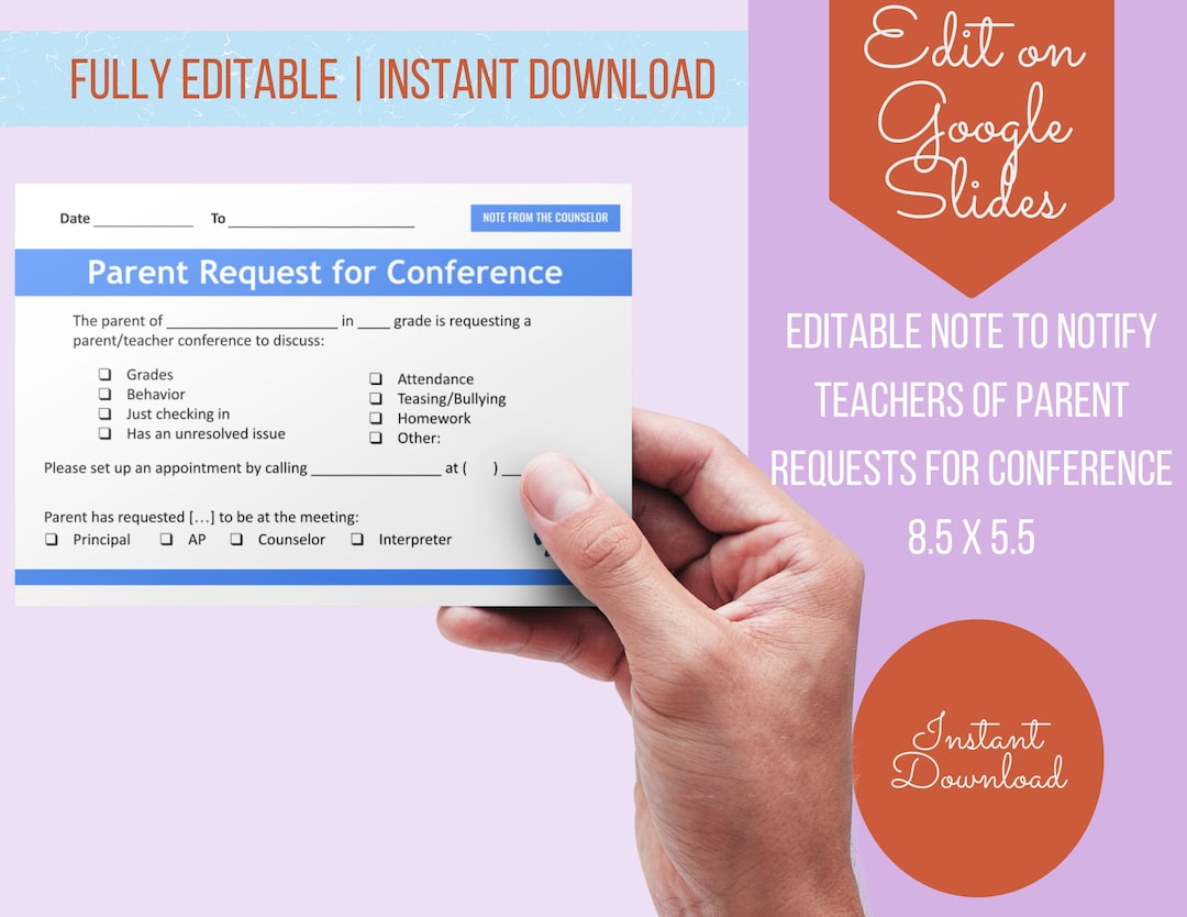 Parent Request for Conference Form, Editable Template | Counselors ...