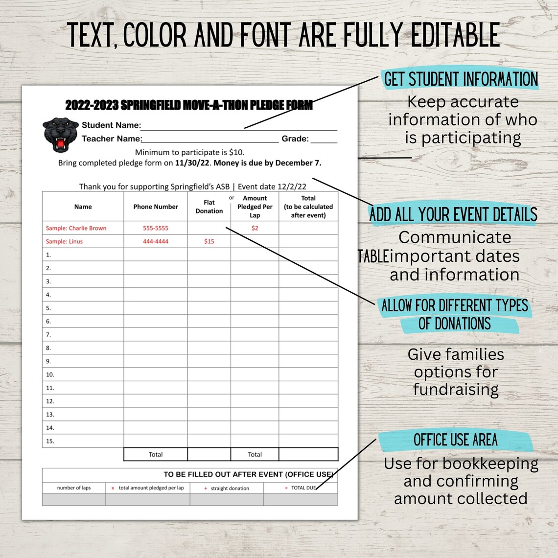 Editable School Fundraiser Form, Printable Fillable School Fundraising ...
