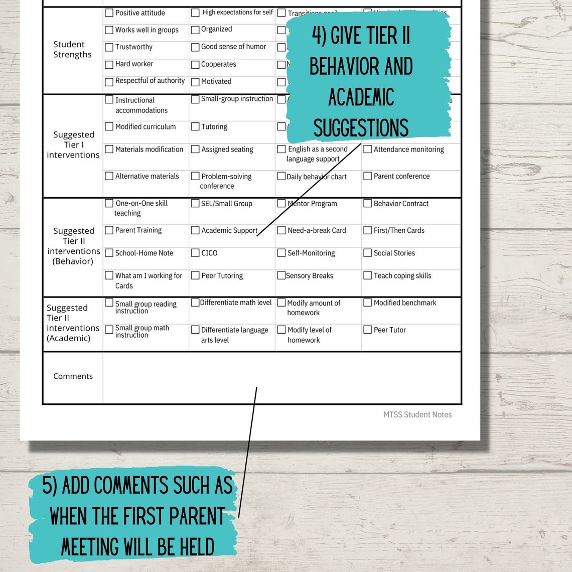 Editable MTSS Student Notes Form Template Printable for Counselors and ...