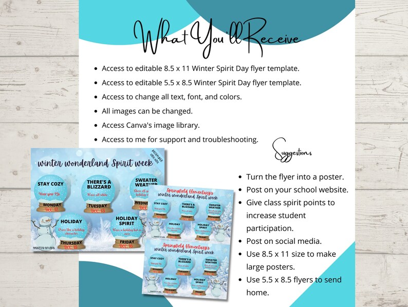 Winter Christmas Spirit Week School Flyer, Editable Printable Digital ...