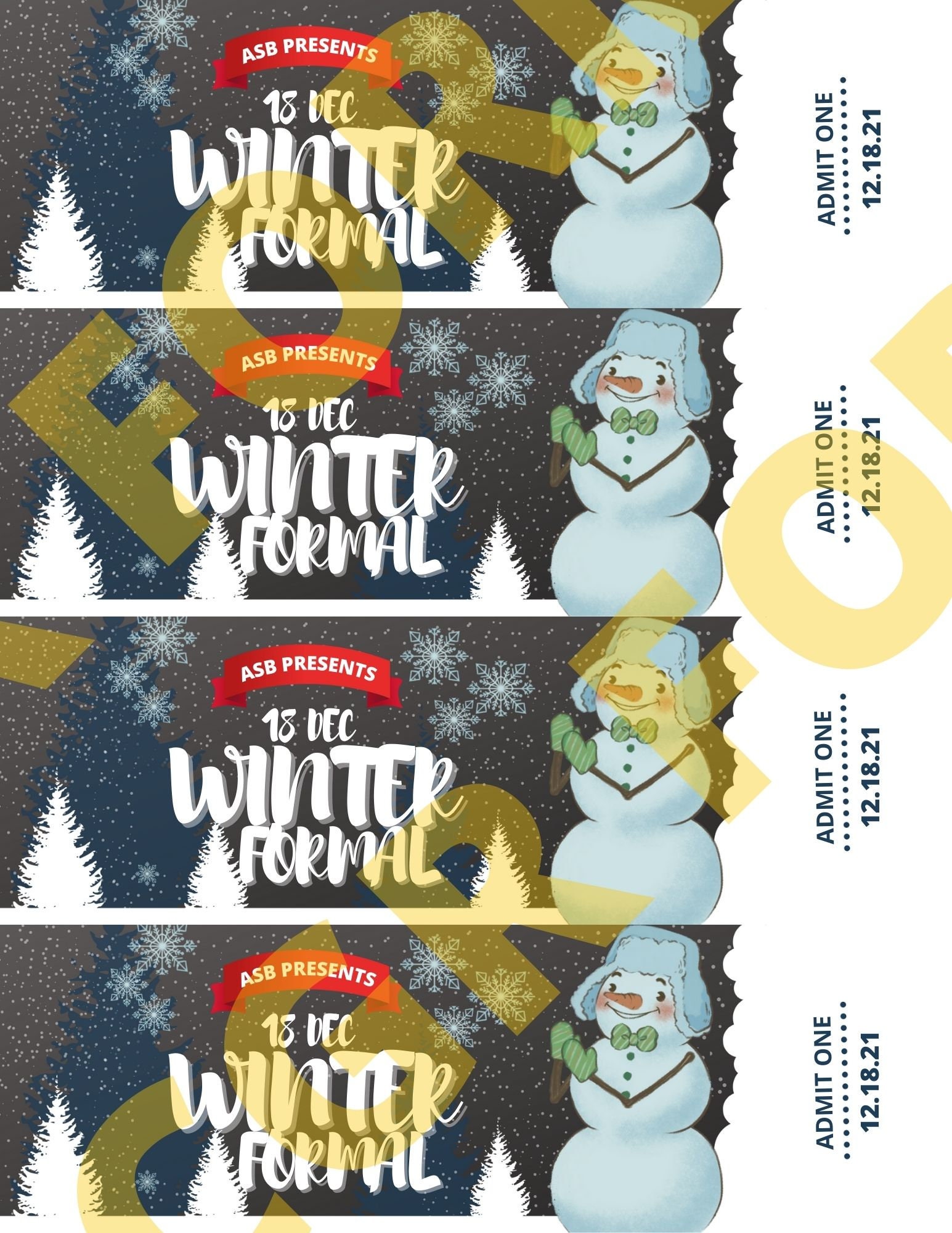 Winter Formal Ticket Printable for School PTA | ASB | Event Planners ...