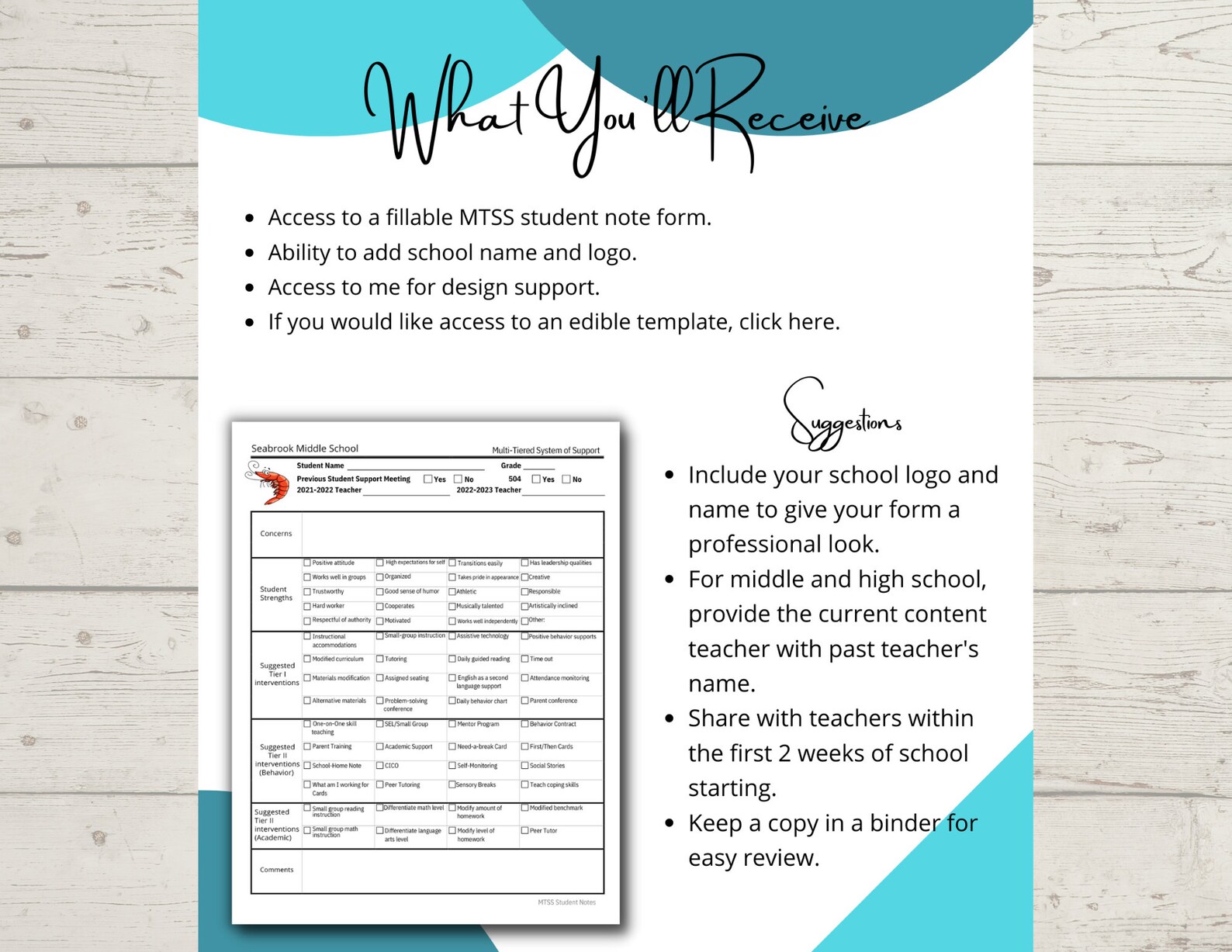 MTSS Student Notes Form Customizable Printable for Counselors and ...