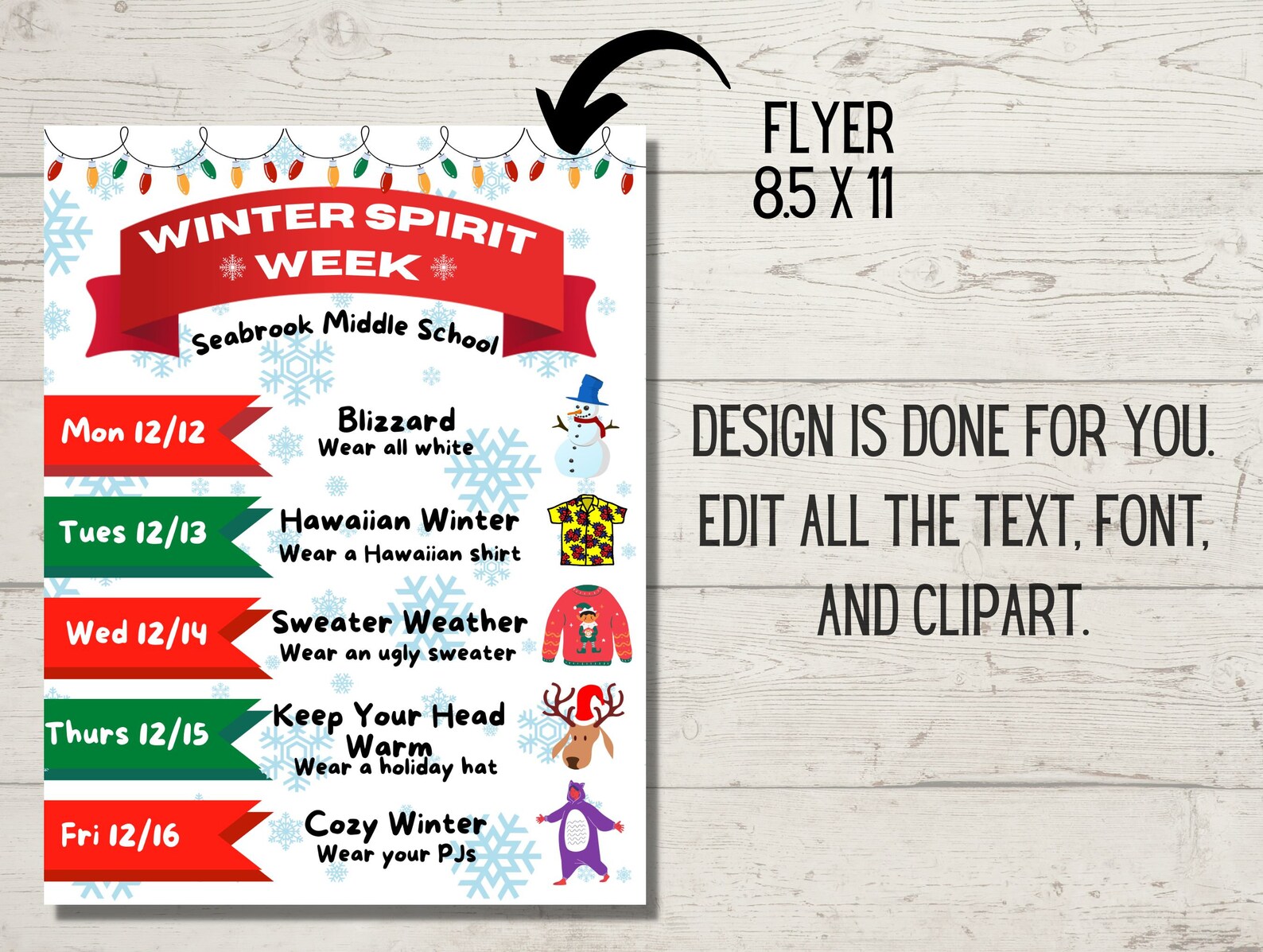 Winter Spirit Week School Flyer, Editable Printable Digital Template ...