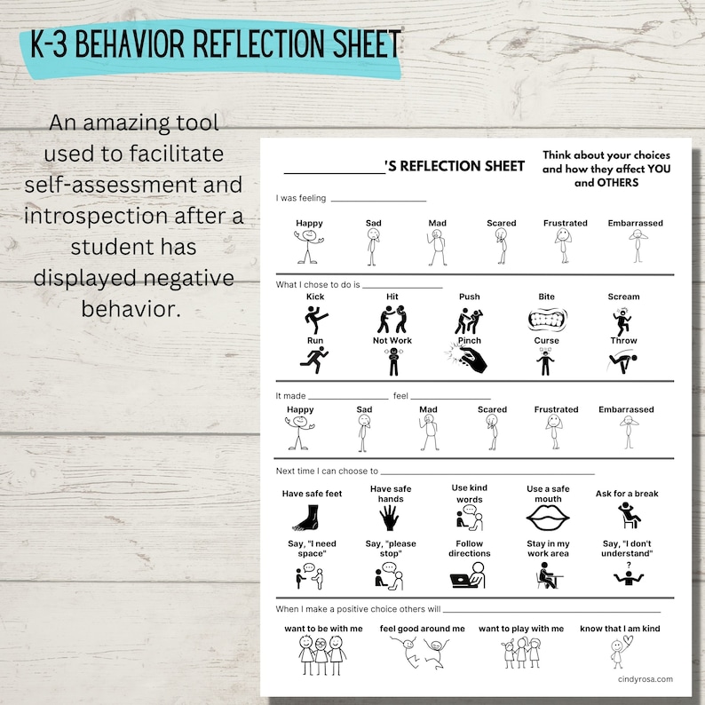 Behavior Reflection Sheet Elementary, Elementary Student Behavior ...