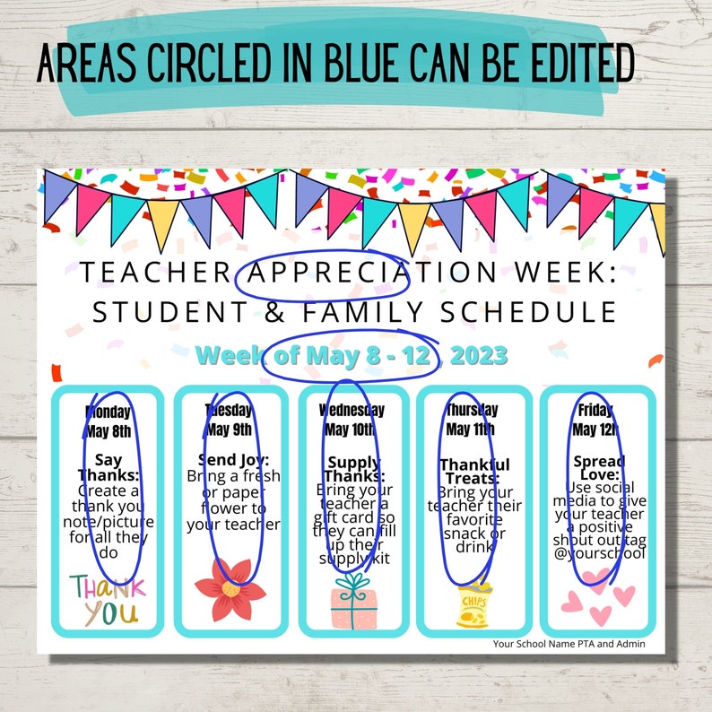 Editable Teacher Appreciation Week of Events, Take Home Flyer With Half ...
