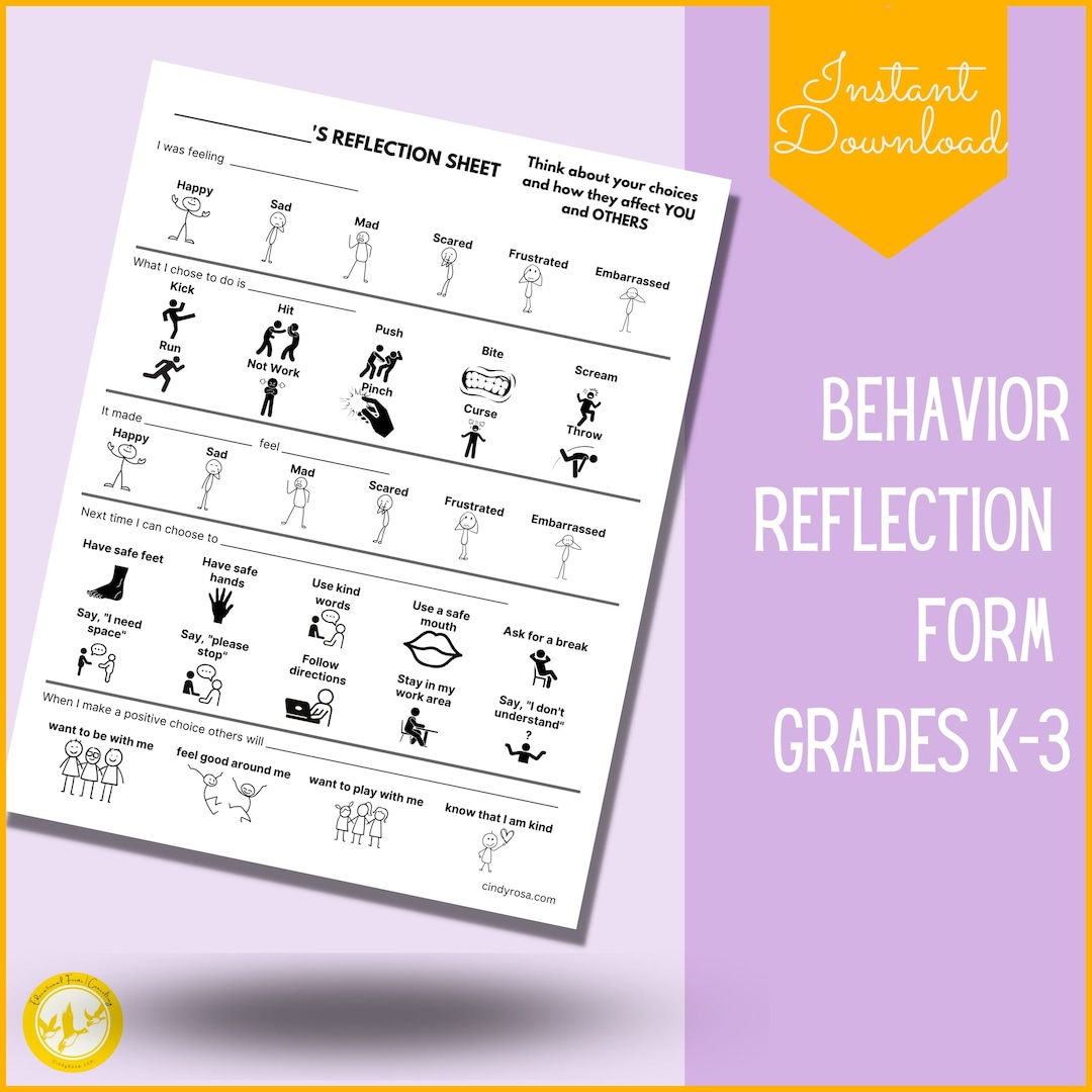 Behavior Reflection Sheet Elementary, Elementary Student Behavior ...
