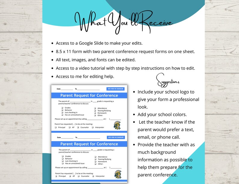 Parent Request for Conference Form, Editable Template | Counselors ...