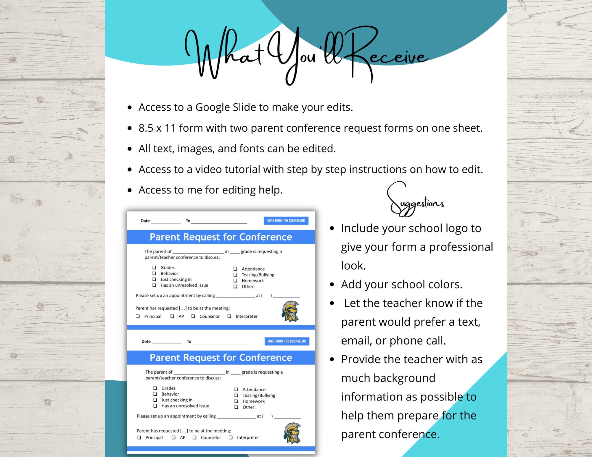 Parent Request for Conference Form, Editable Template | Counselors ...
