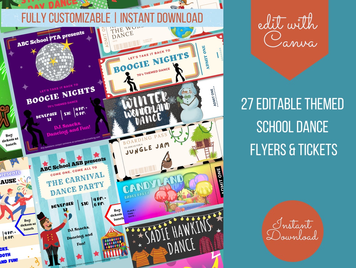 School Dance Flyer and Tickets Printable for the Whole School Year ASB ...