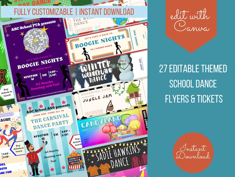 School Dance Flyer and Tickets Printable for the Whole School Year ASB ...