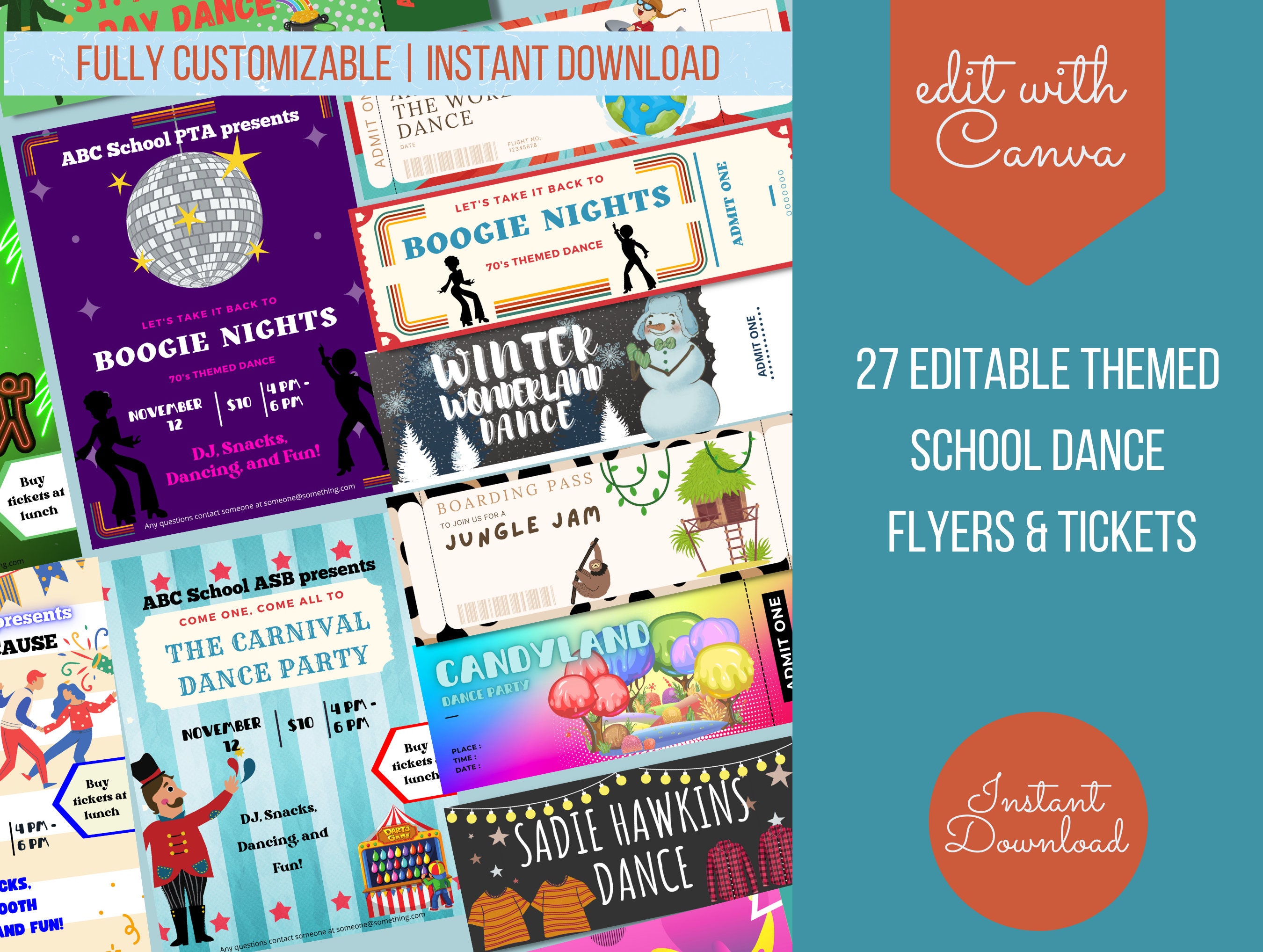 School Dance Flyer and Tickets Printable for the Whole School Year ASB ...