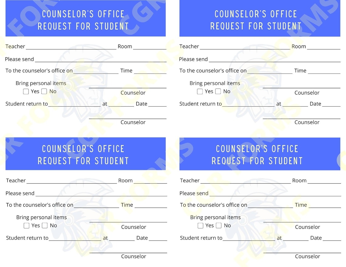School Counselor Student Request Pass Form - Personalized for Educators ...
