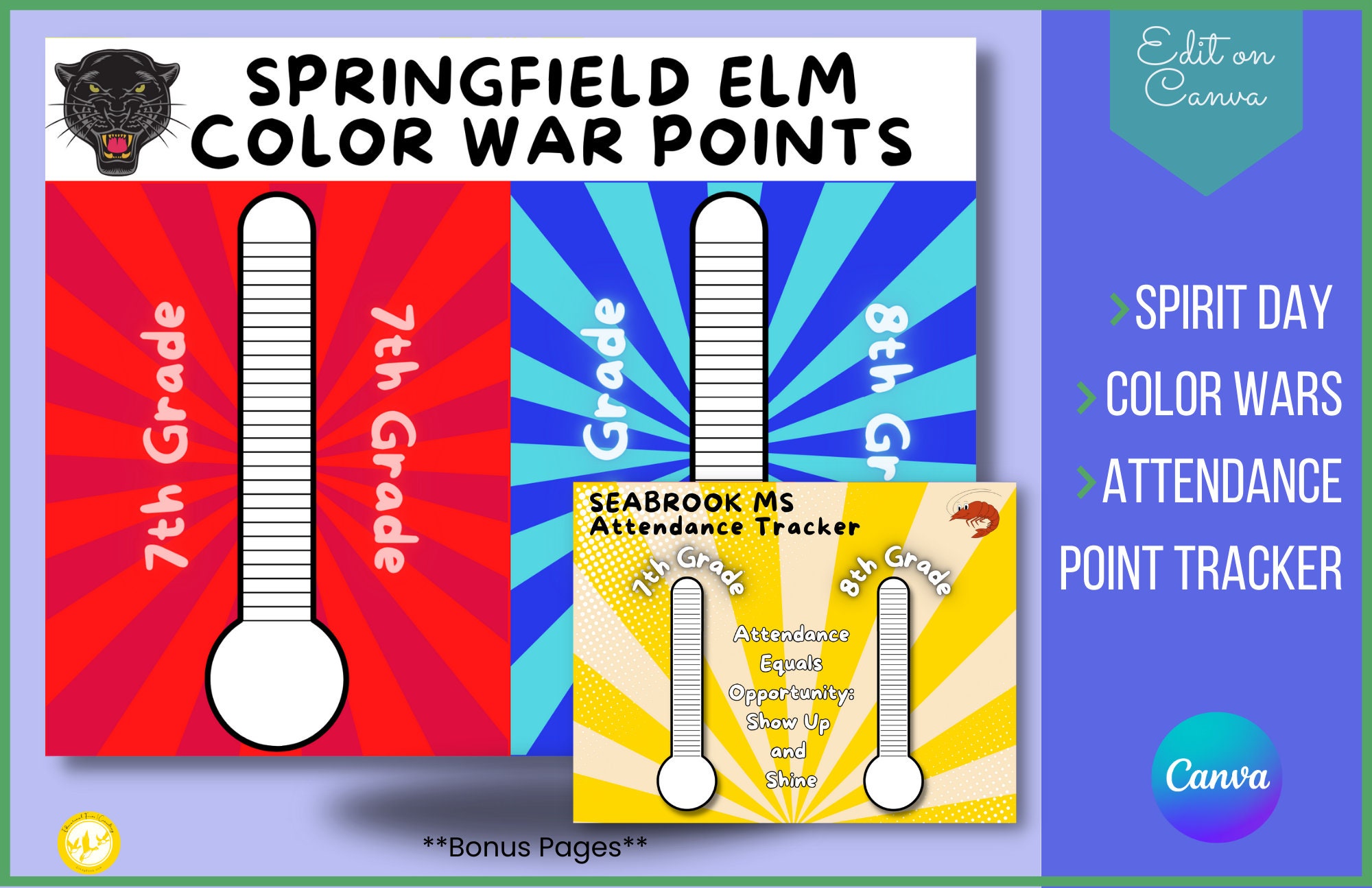 Spirit Points, Color Wars Poster, Class Competition School Spirit Score ...