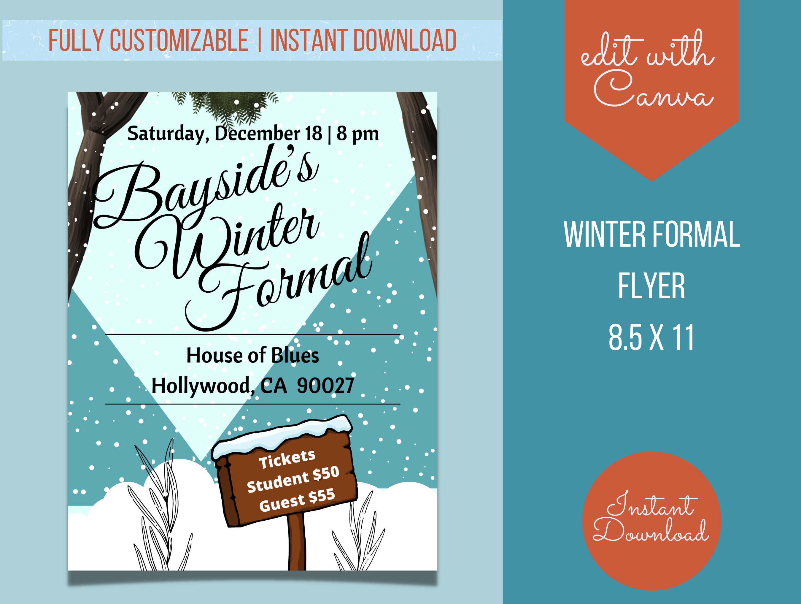 Winter Formal Flyer Printable for School PTA | ASB | Event Planners ...