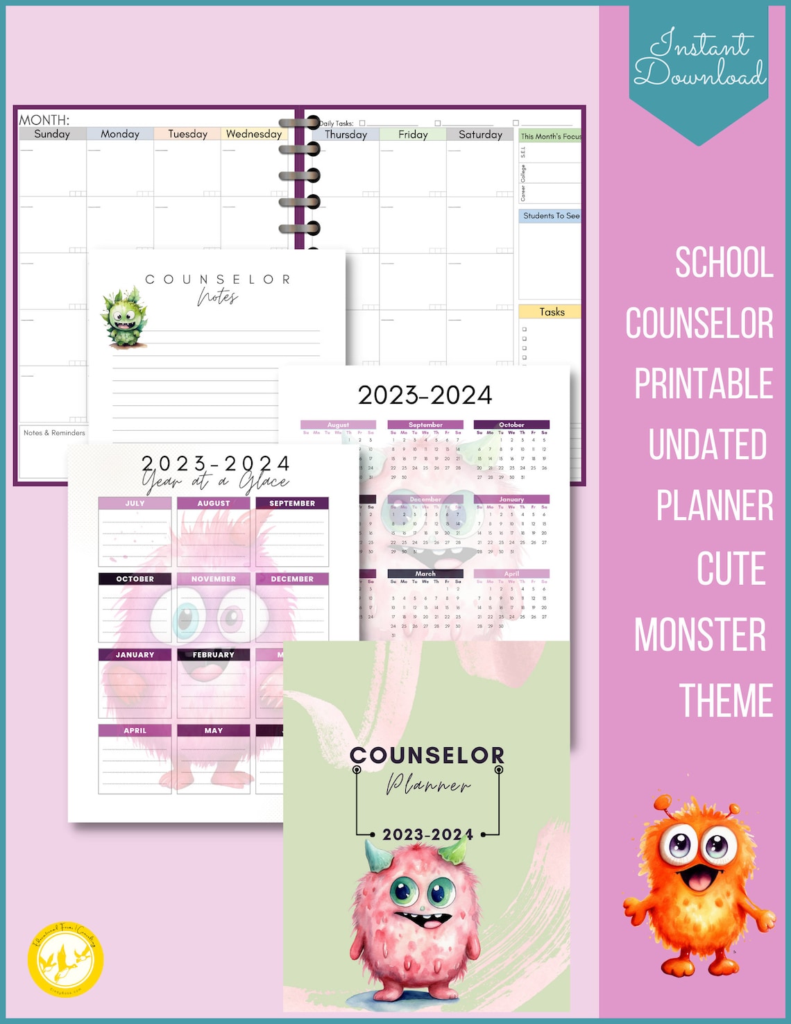 School Counselor Undated Planner 2023-2024, Counselors Printable ...