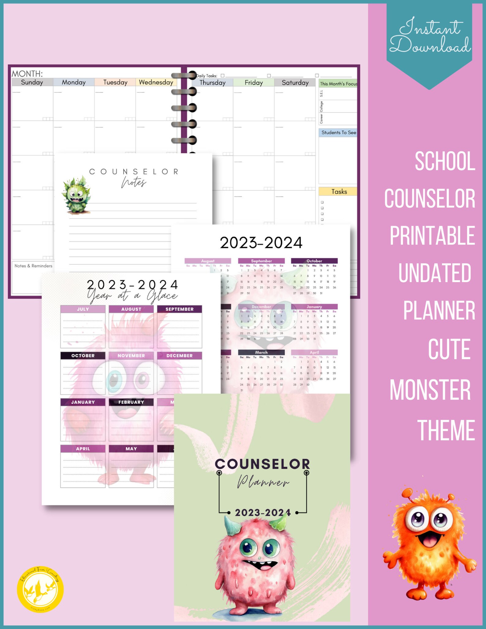 School Counselor Undated Planner 2023-2024, Counselors Printable ...