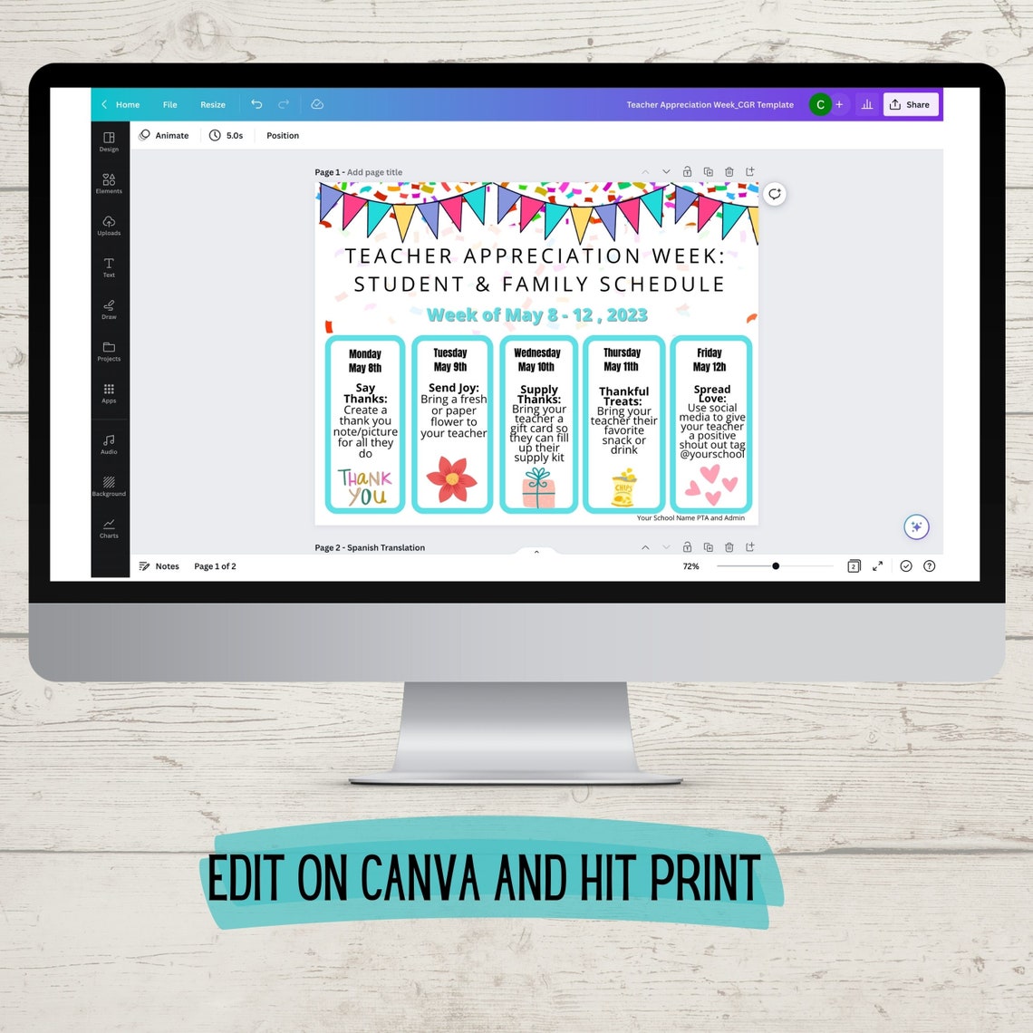 Editable Teacher Appreciation Week of Events, Take Home Flyer With Half ...