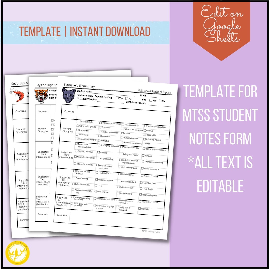 Editable MTSS Student Notes Form Template Printable for Counselors and ...